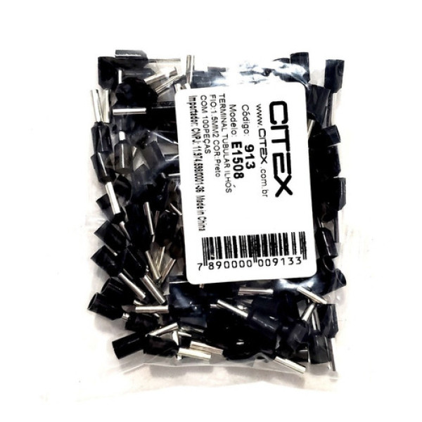 E1508 TERMINAL TUBULAR ILHOS PT 1.5mm² COM 100 PEÇAS