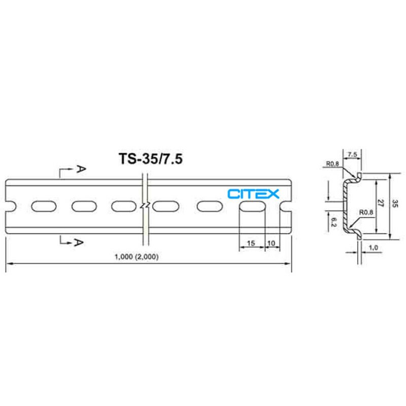 TS35/7.5 TRILHO DIN PERFURADO 35x7,5x1000mm (1 METRO)